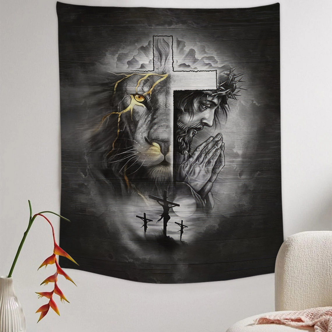 Jesus Prays Lion Tapestry - Christian Tapestry - Bible Verse Tapestry – Ciaocustom