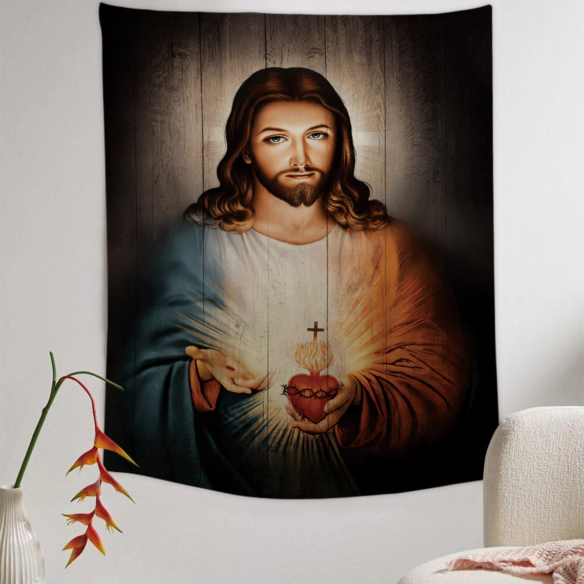 Jesus Sacred Heart Tapestry - Christian Tapestry - Bible Verse Tapestr – Ciaocustom
