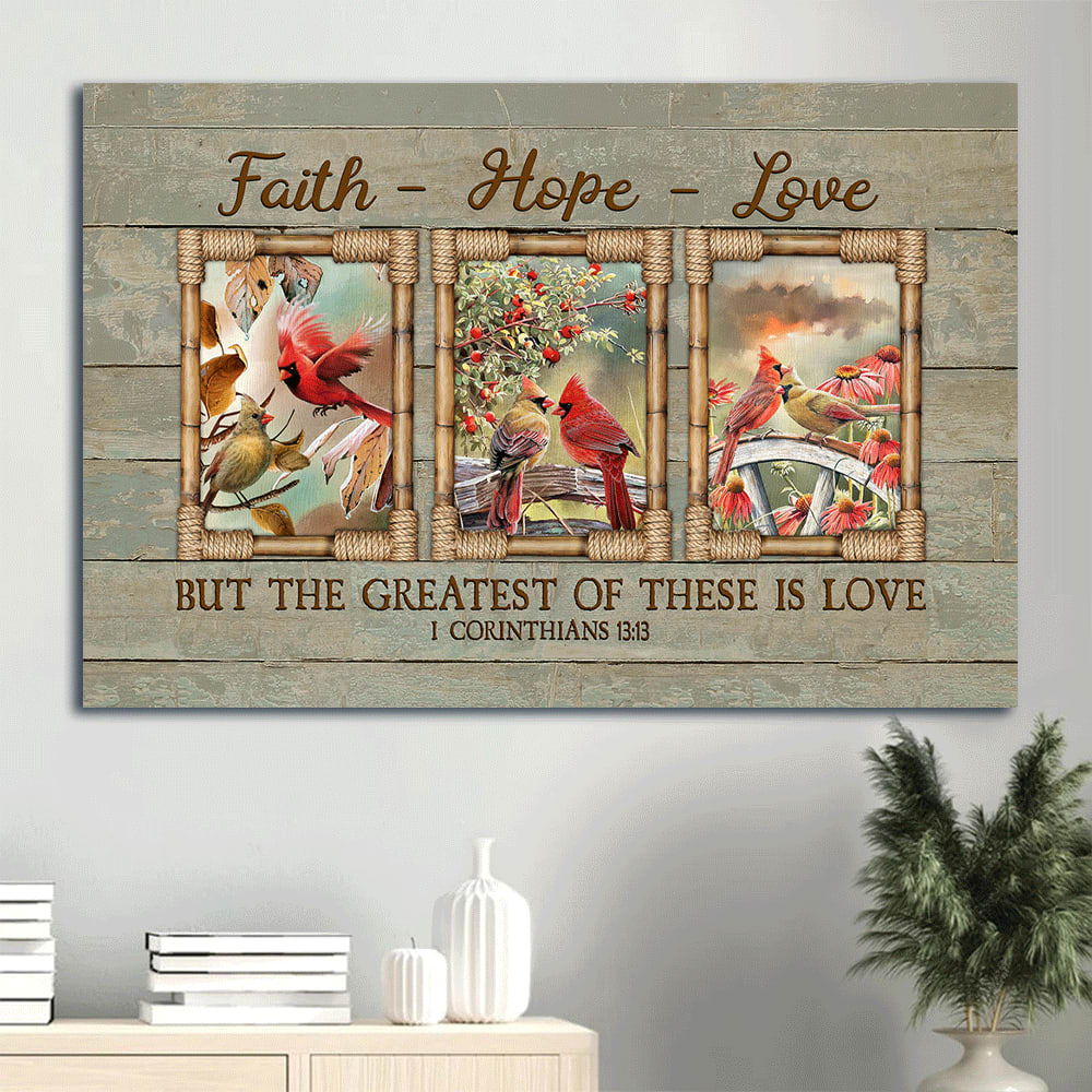 Cardinal Couple Bible Verse Flower Garden Faith Hope Love Canvas Wall ...