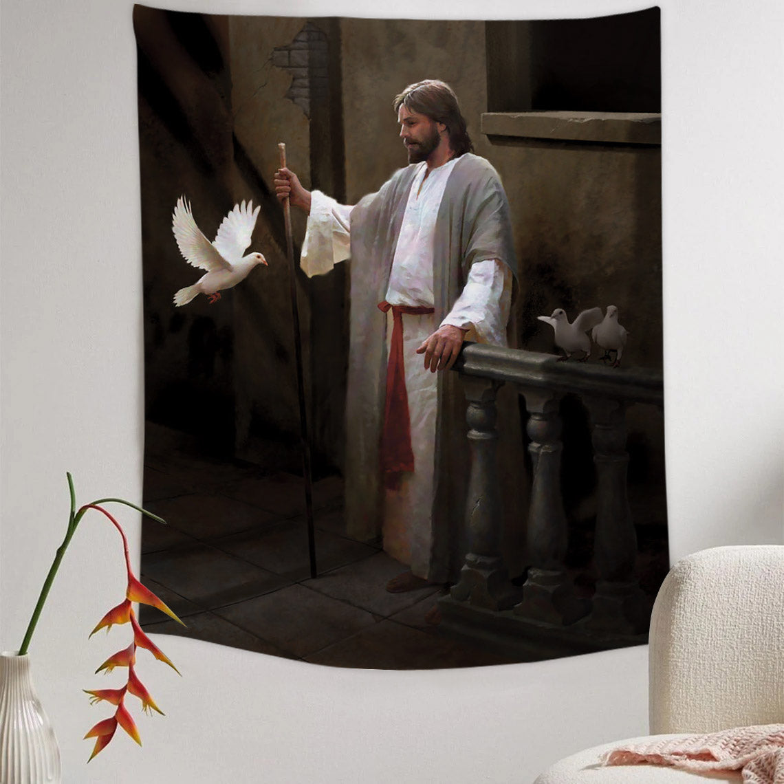 Christ and the Dove Tapestry - Jesus Picture - Religious Tapestry - Ch – Ciaocustom
