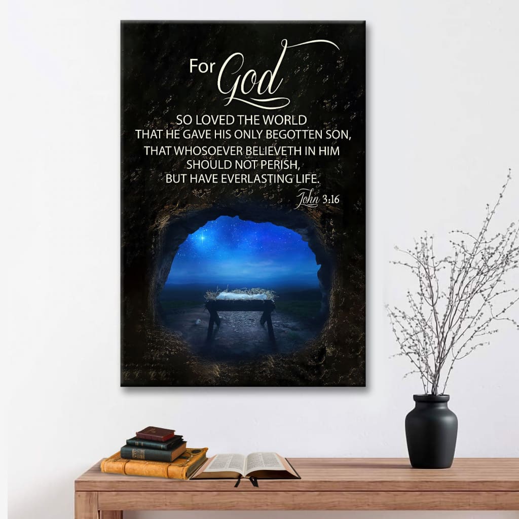 Christmas John 316 For God So Loved The World Empty Manger Canvas Art ...