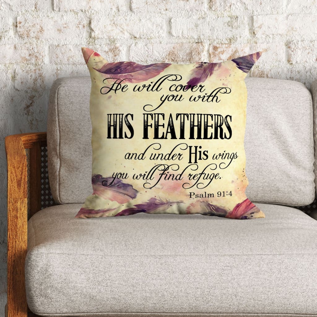 He Will Cover You With His Feathers Psalm 914 Bible Verse Pillow ...