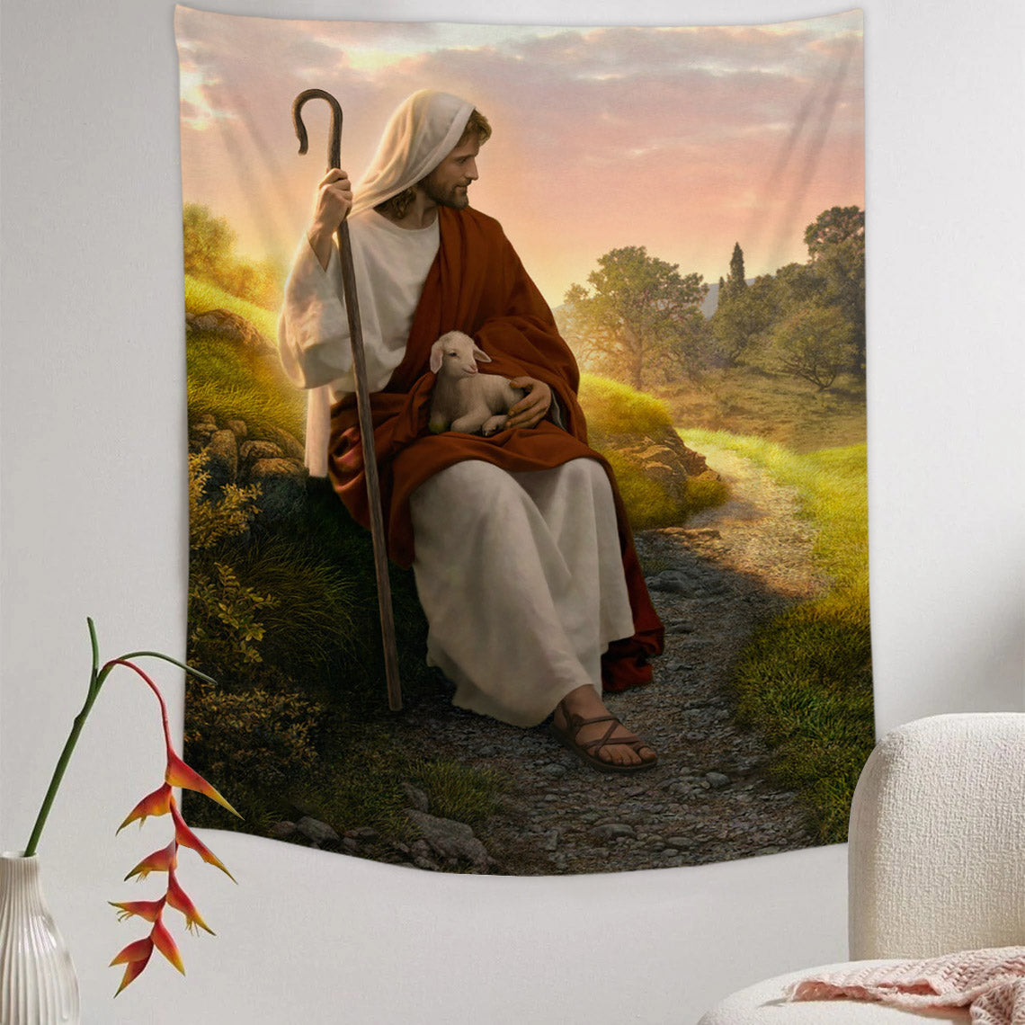 In the Shepherd's Care Tapestry - Jesus Picture - Religious Tapestry - – Ciaocustom