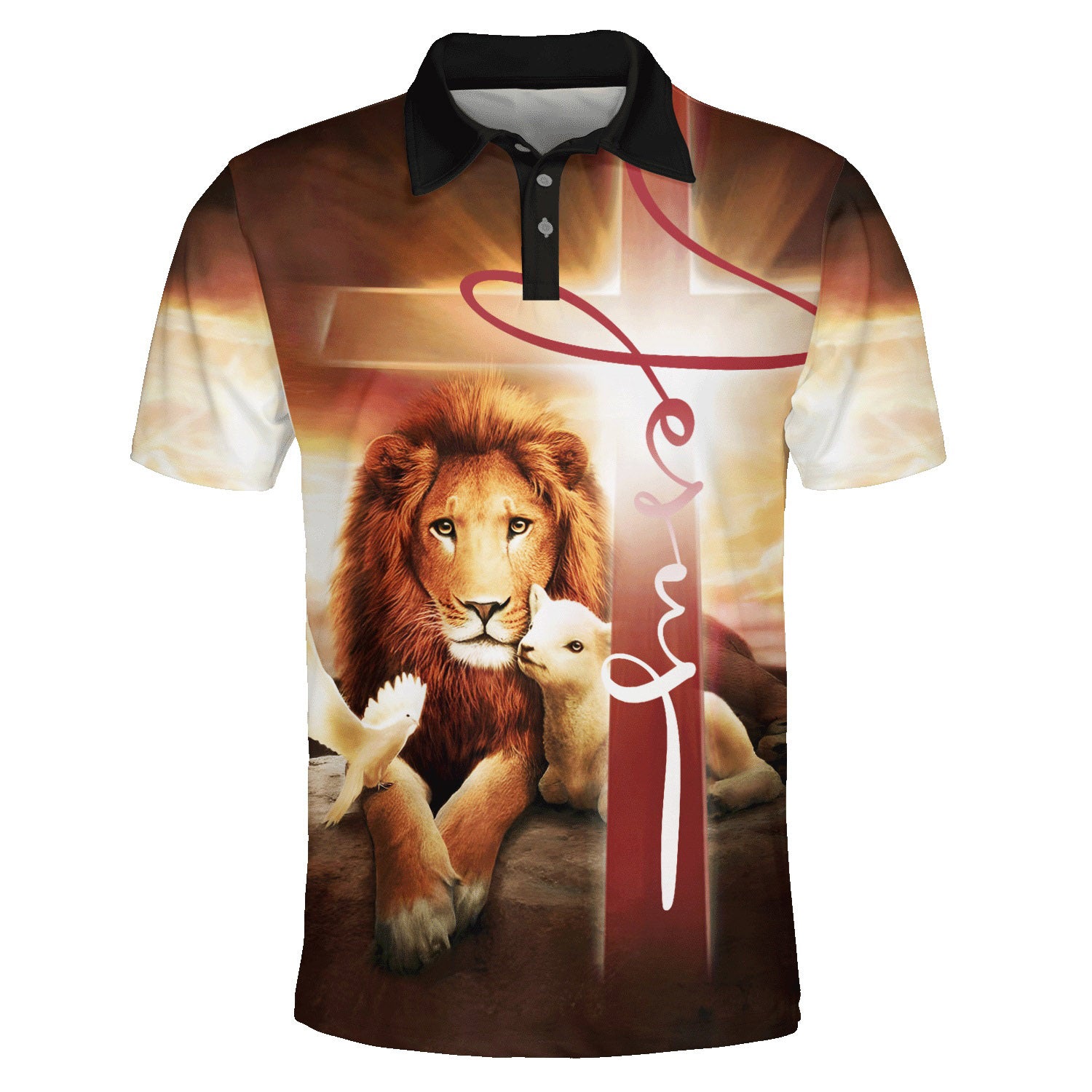 Jesus And Lion Lamb Polo Shirt Christian Shirts And Shorts Ciaocustom 0258