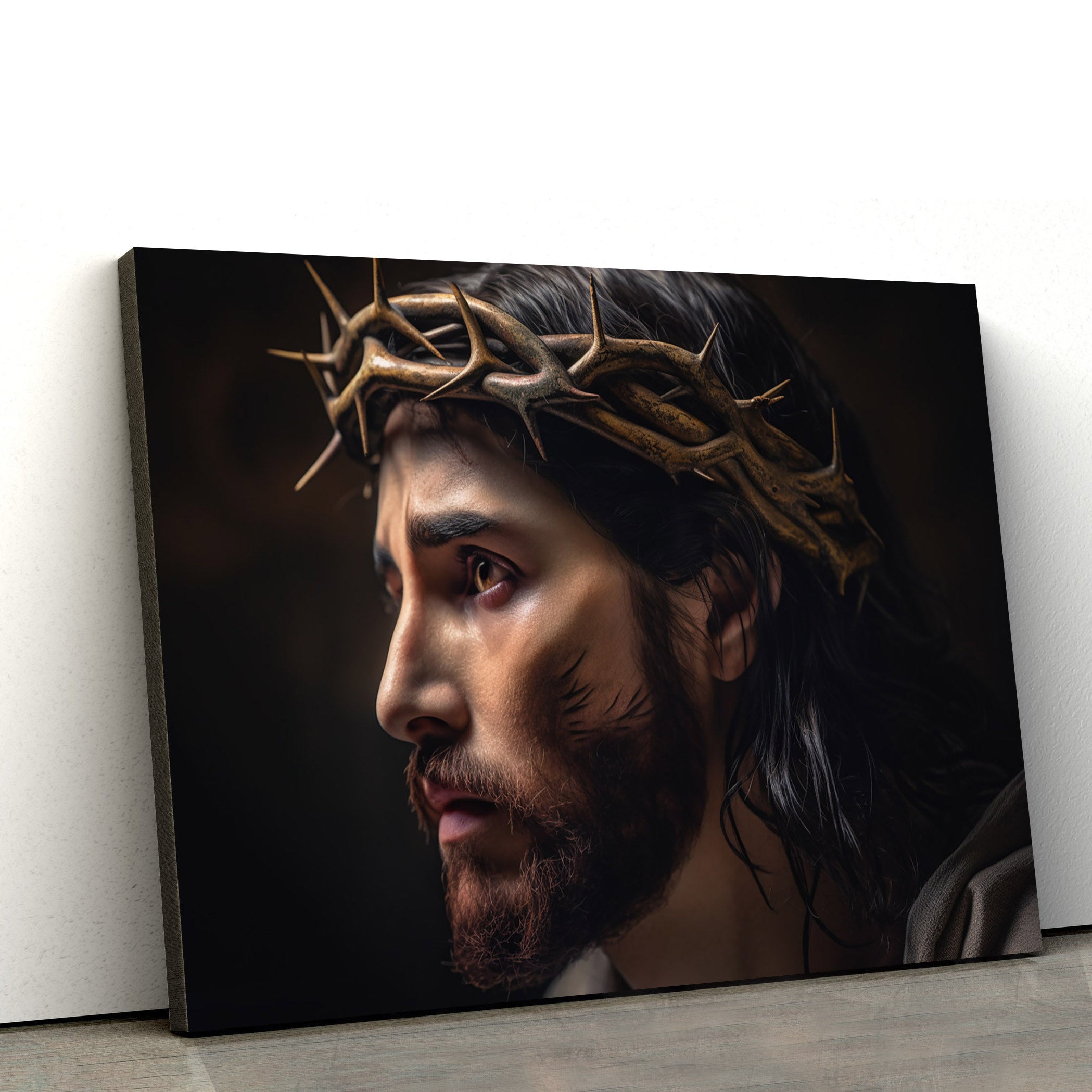 Jesus Wearing Crown Of Thorns Christ Face Fine 1 - Canvas Picture - Je – Ciaocustom