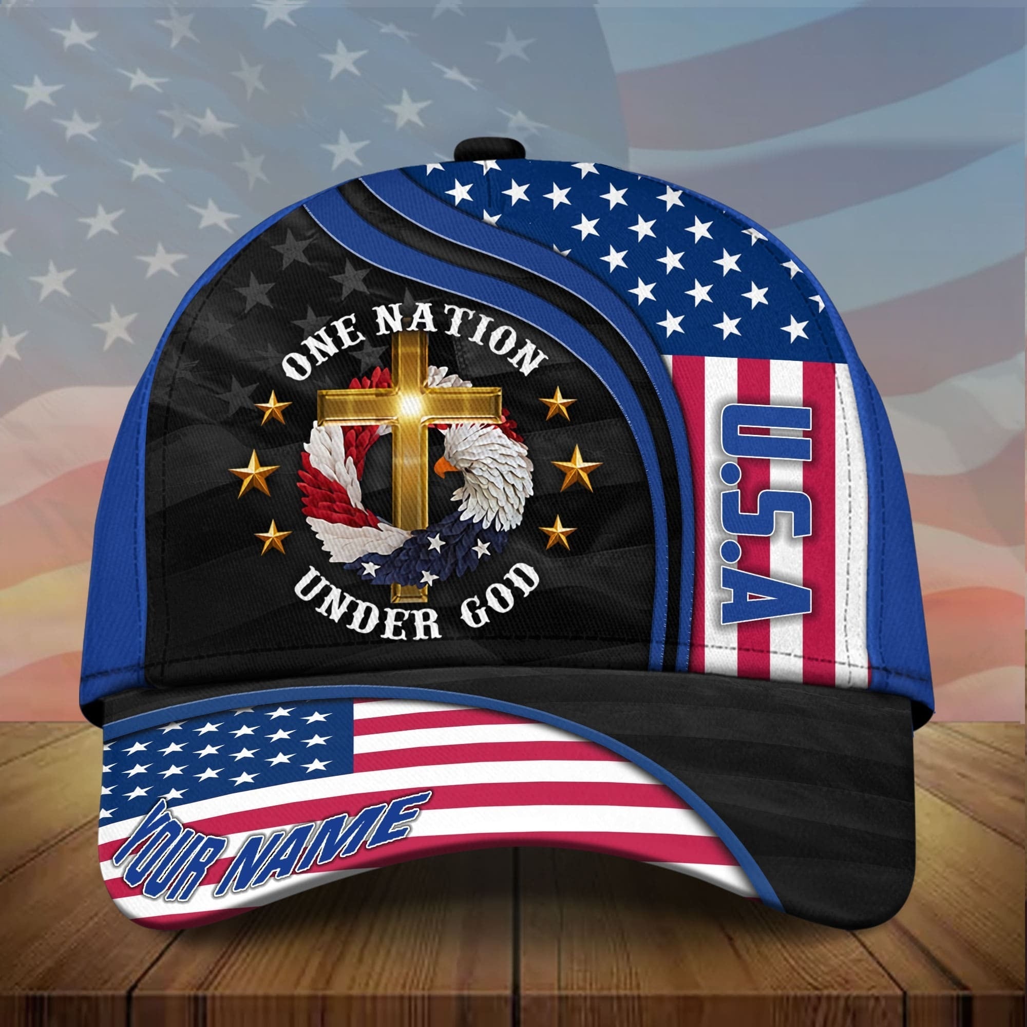 Personalized Premium Eagle Usa Baseball Cap One Nation Under God 3D Pr – Ciaocustom