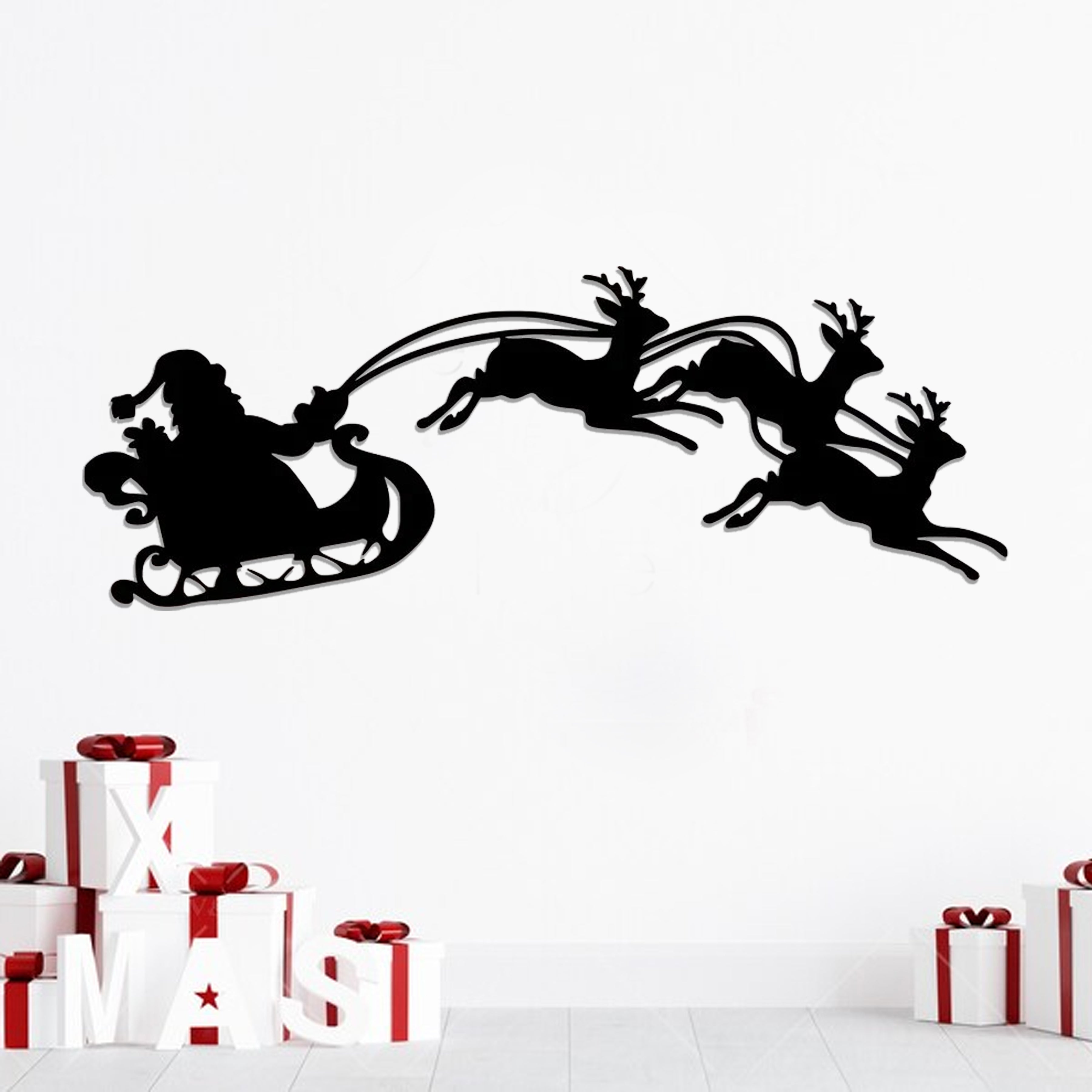 Santa Sleigh and Reindeer Metal Wall Art - Christmas Metal Wall Decor – Ciaocustom