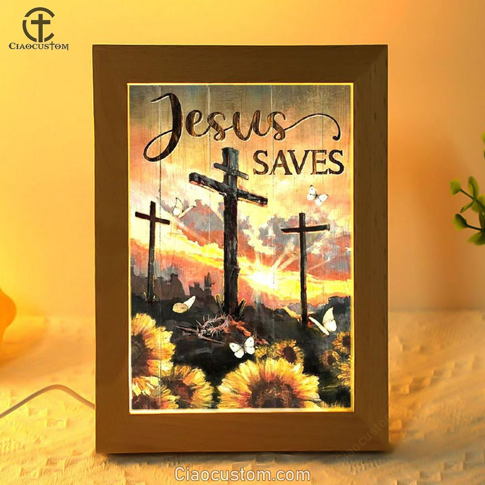 Sunflower Painting, Wooden Crosses, Jesus Saves Frame Lamp – Ciaocustom