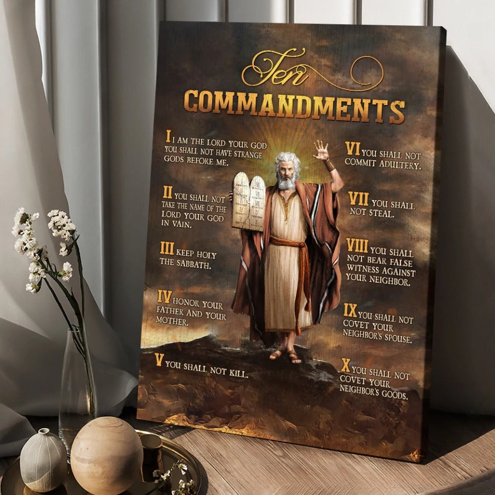 Ten Commandments Of God Canvas Wall Art - Christian Wall Posters - Rel ...