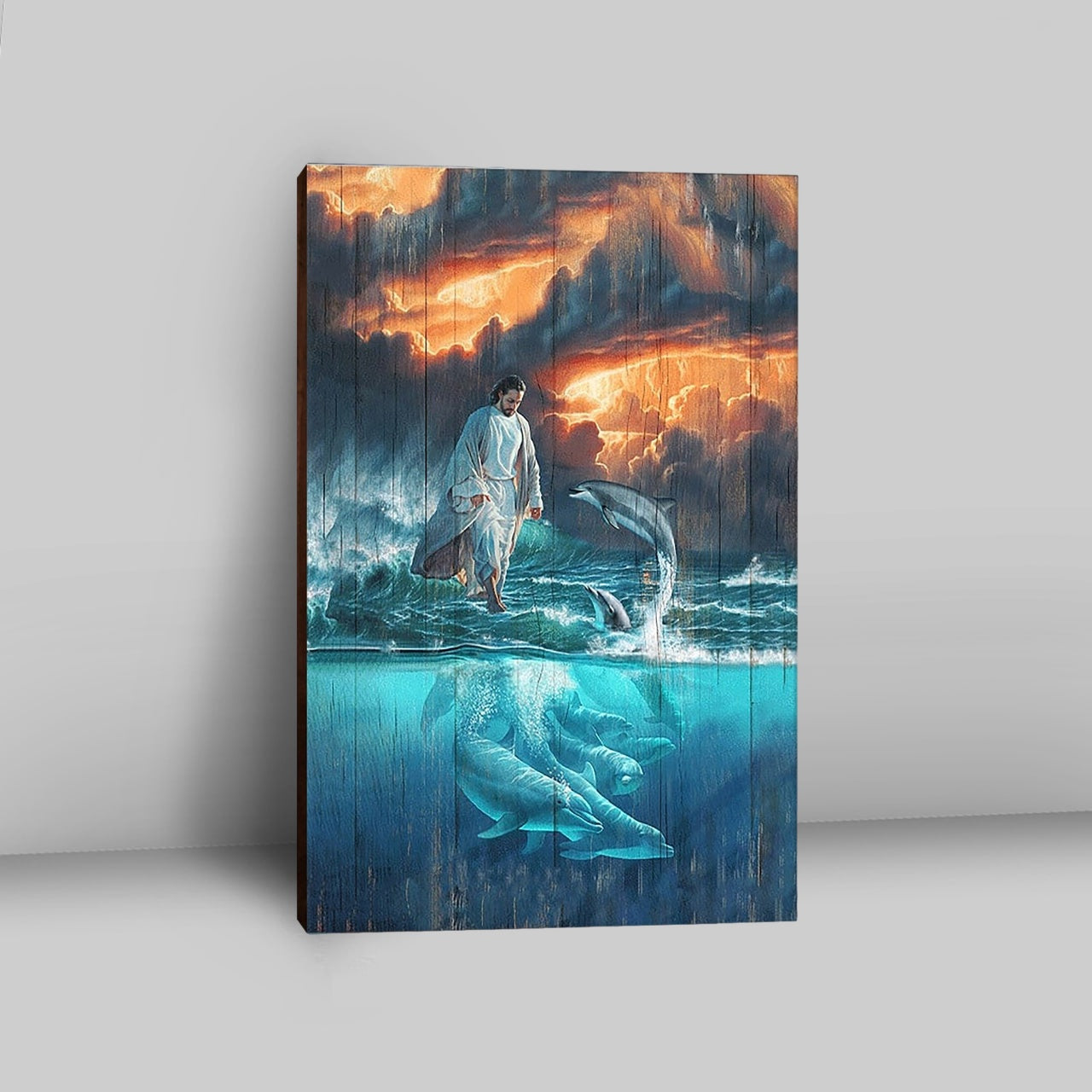Jesus Walking On The Sea Dolphin Canvas Art - Christian Art - Bible Ve ...