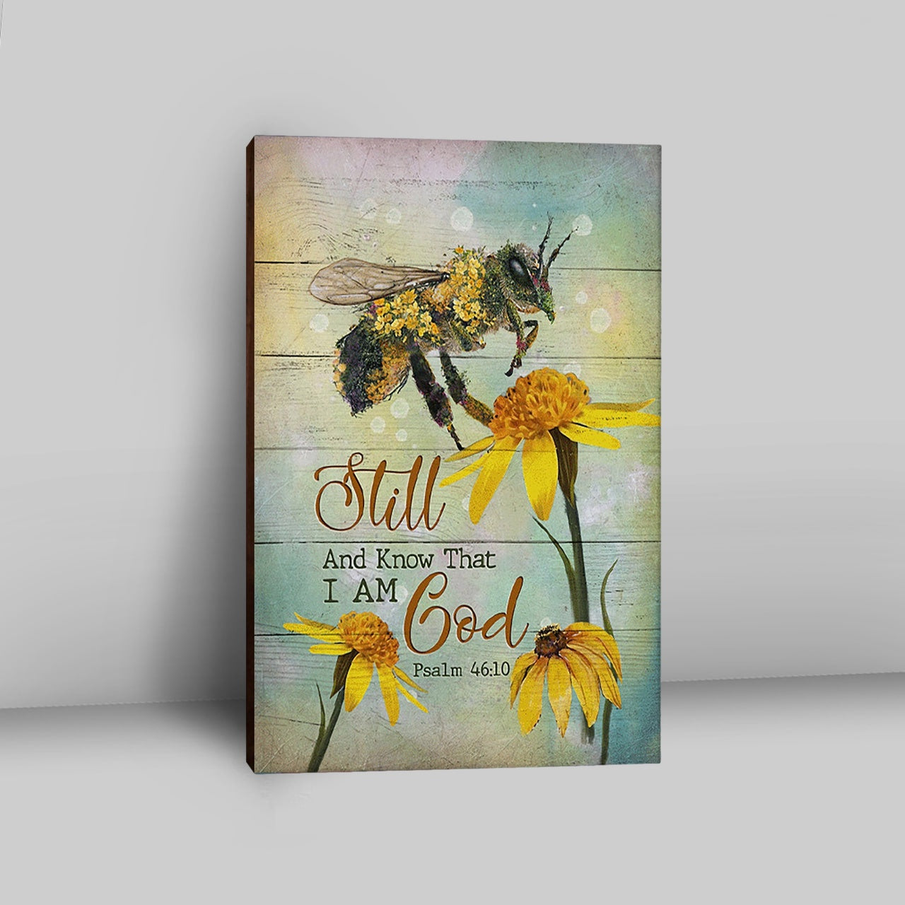 Bee Still And Know That I Am God Bee Flower Canvas Wall Art - Bible Ve ...