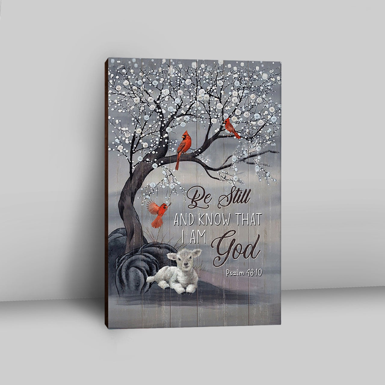 Be Still And Know That I Am God Red Cardinal White Lamb Canvas Art - B ...