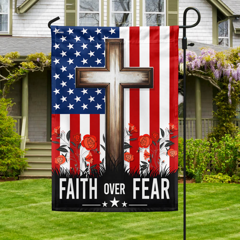 Christian Jesus Cross Faith Over Fear Flag - Religious House Flags ...
