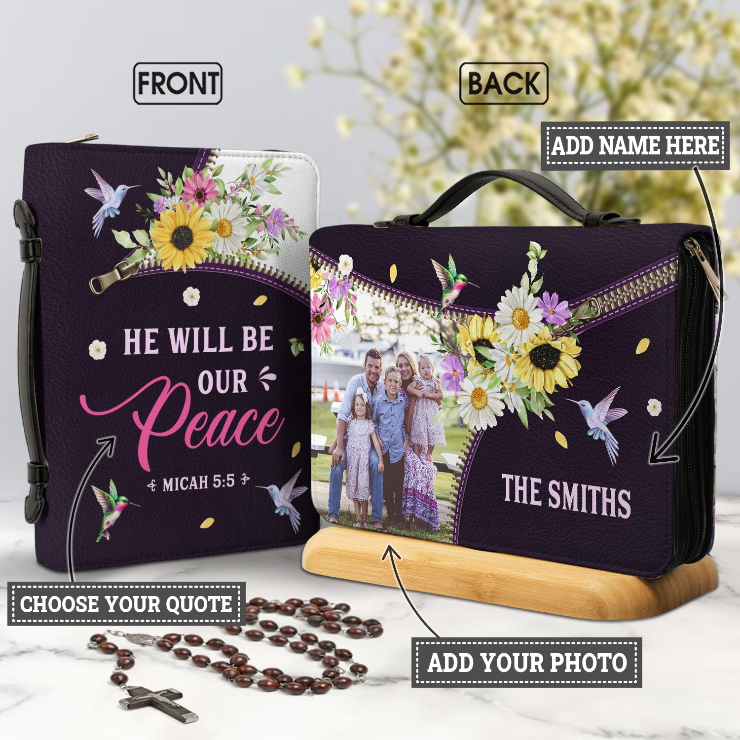 Faith Flower Hummingbird Personalized Bible Covers - Custom Bible Case ...