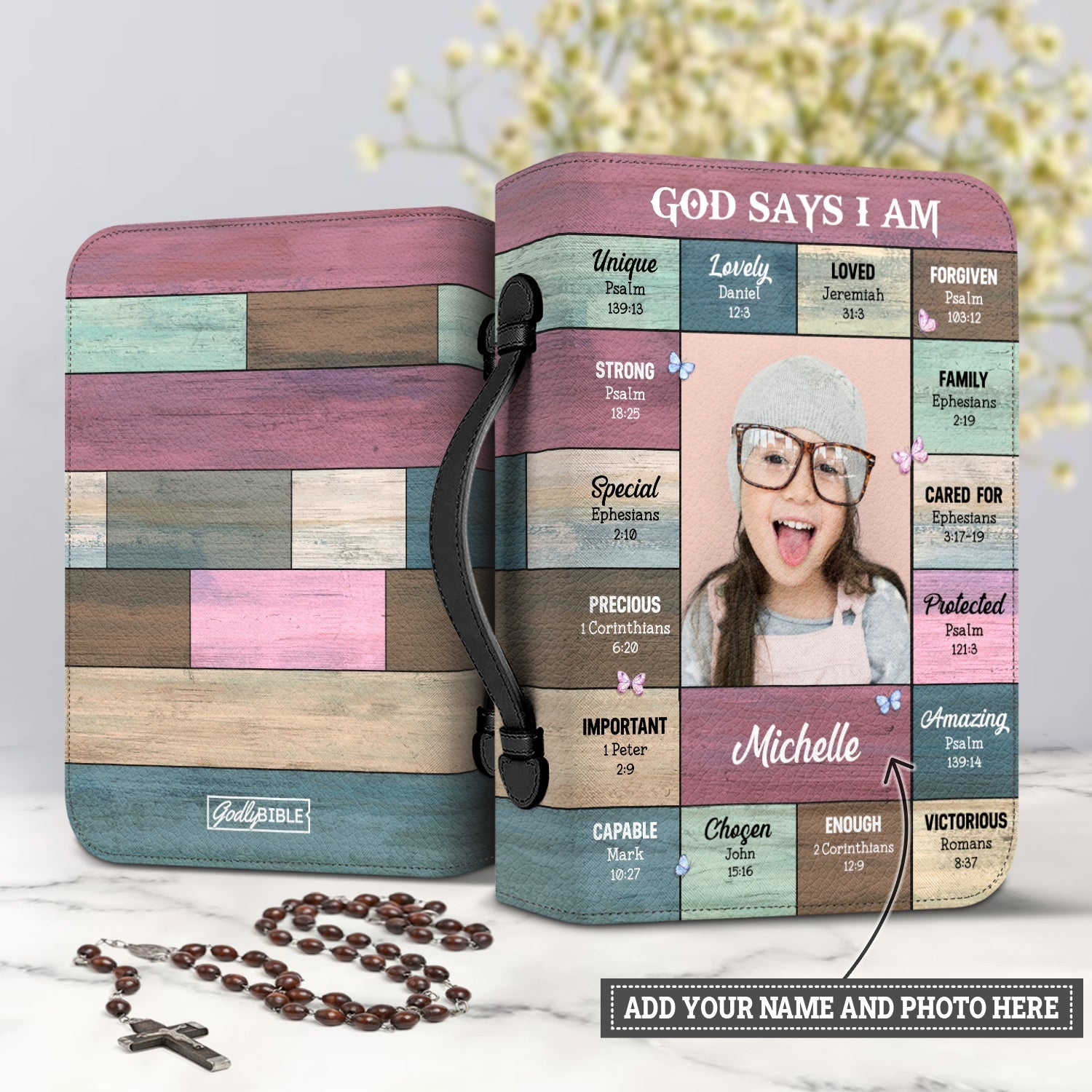 God Says I Am Wood Style Custom Photo Bible Cover for Christians ...