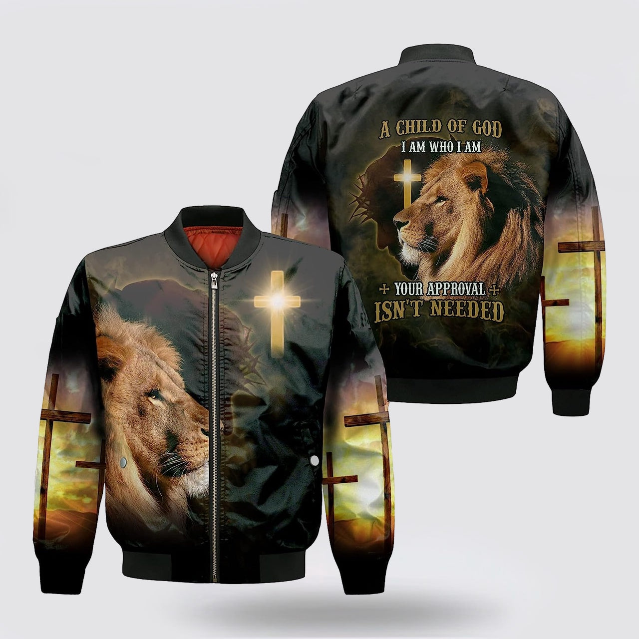 Jesus Christ Lion Cross A Child Of God Bomber Jacket - Jesus Shirt for ...