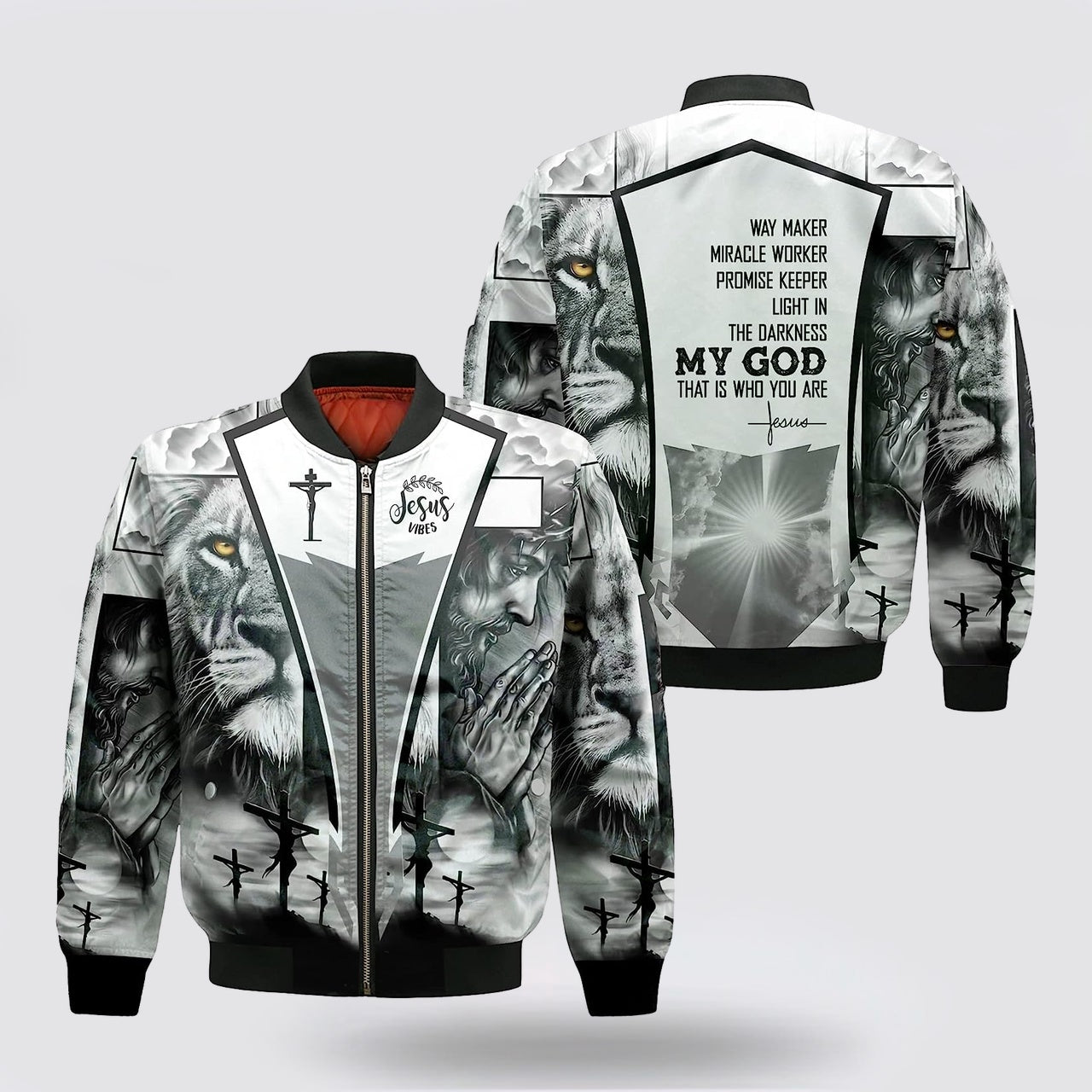 Jesus On The Cross With Lion Bomber Jacket - Jesus Shirt for Men Women ...