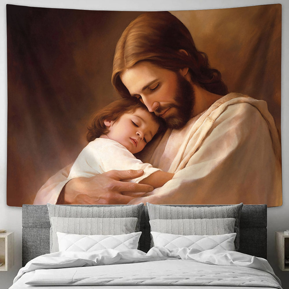 Jesus Christ Hugging Baby Tapestry - Bible Verse Tapestry – Ciaocustom