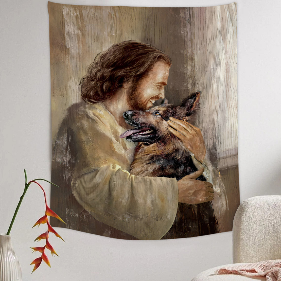 Jesus Hug Dog Tapestry - Christian Tapestry - Bible Verse Tapestry – Ciaocustom