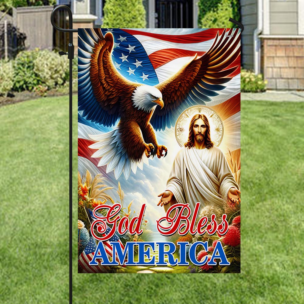 Patriotic Eagle Jesus God Bless America Flag - Religious House Flags ...