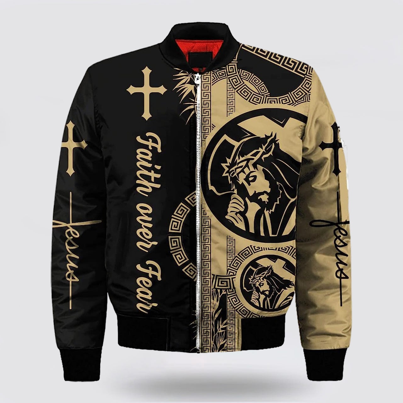 Personalized Faith Over Fear Jesus Bomber Jacket - Christian Bomber Sh ...