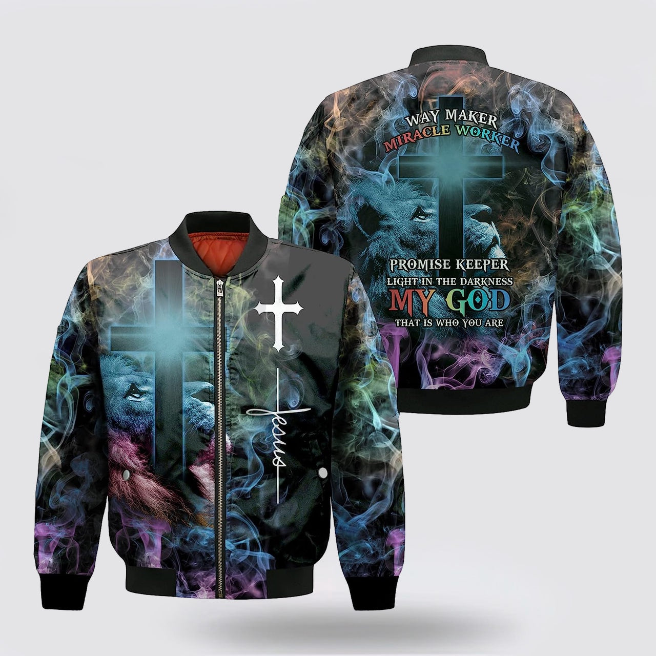 Way Maker Miracle Worker Jesus Lion Cross Bomber Jacket - Jesus Shirt ...