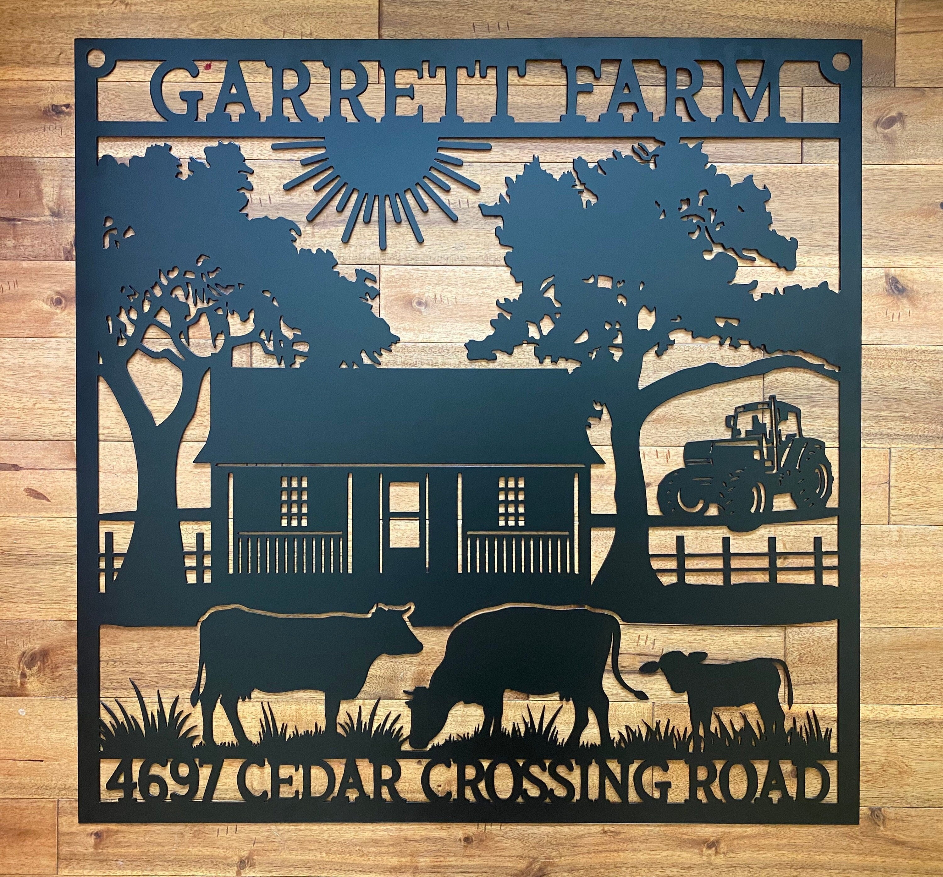 Custom Metal Farm Sign With Farmhouse Cattle And Tractor - Farm House ...
