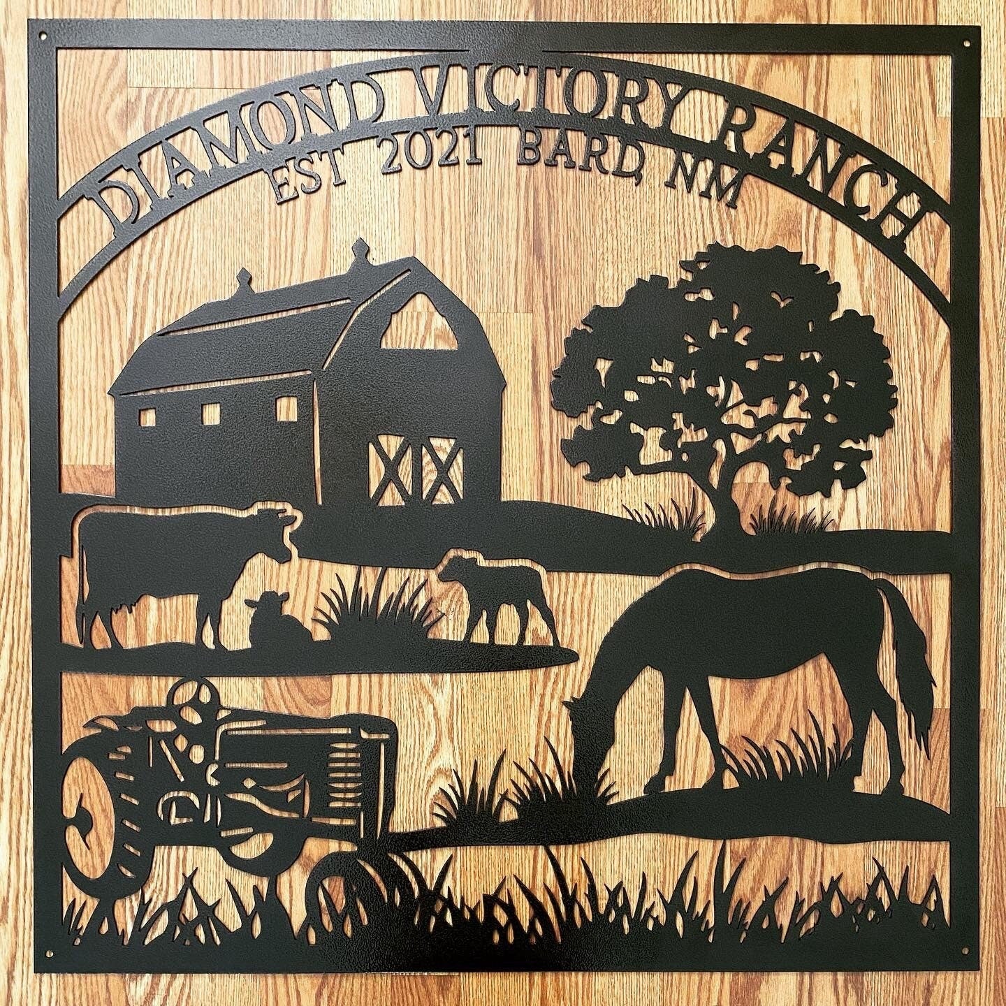 Custom Metal Farm Sign Or Ranch Sign With Horse Cow And Calf - Farm Ho ...