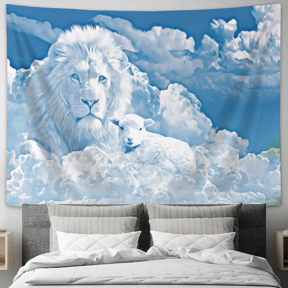 Jesus Christ Lamb and Lion - Christian Tapestry - Christian Tapestry W ...