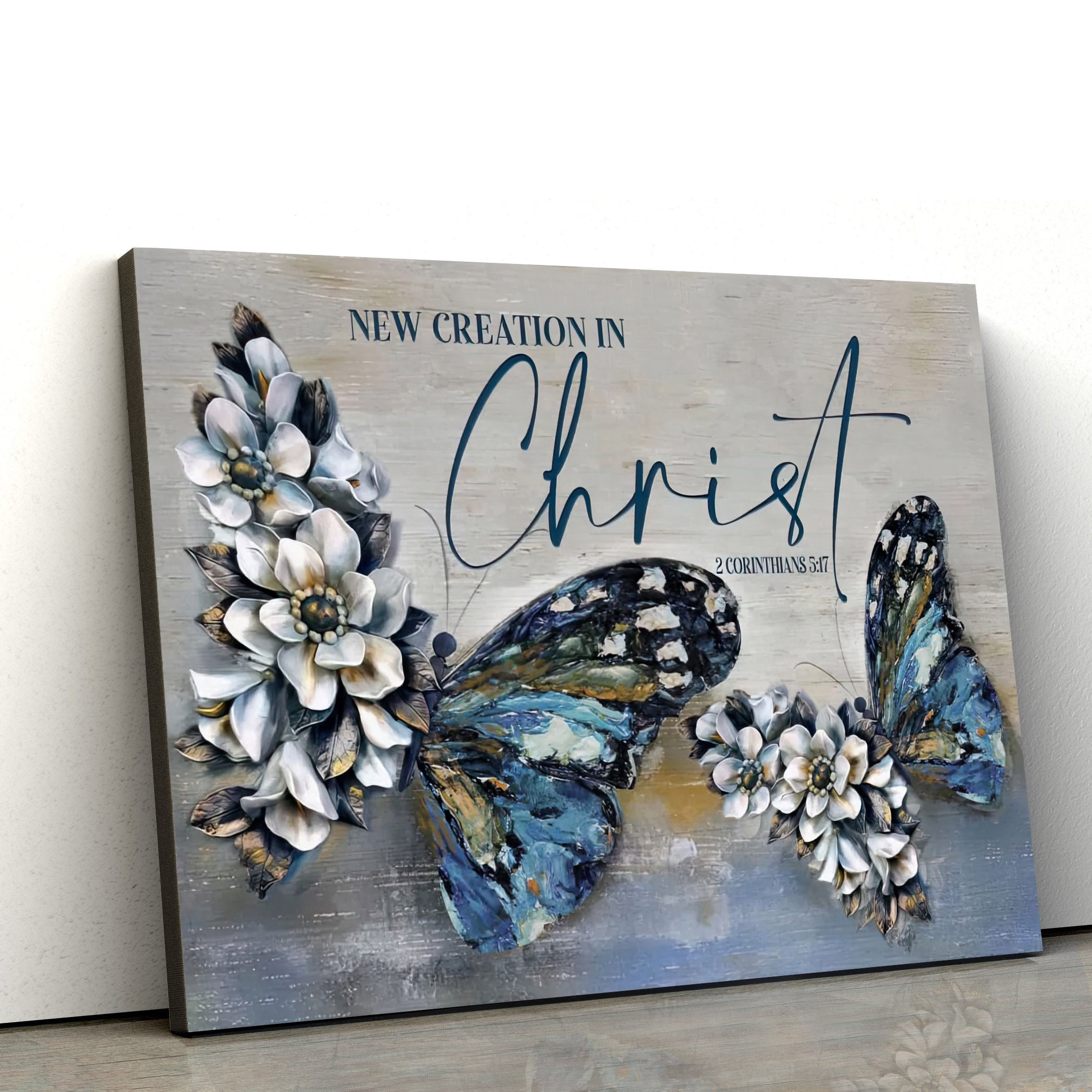 2 Cor 517 New Creation In Christ Wall Art Canvas Butterflies Christian ...