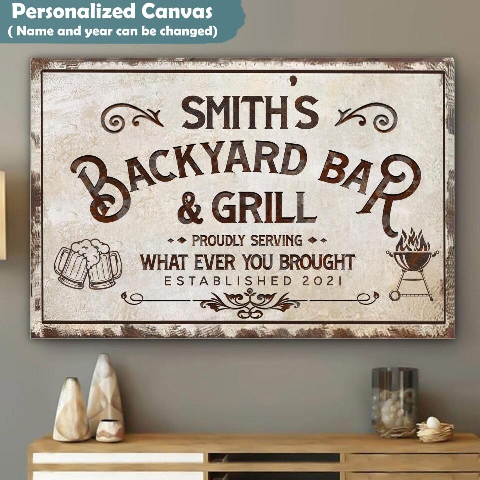 Personalized Backyard Bar and Grill Canvas - Backyard Canvas - Bar and ...