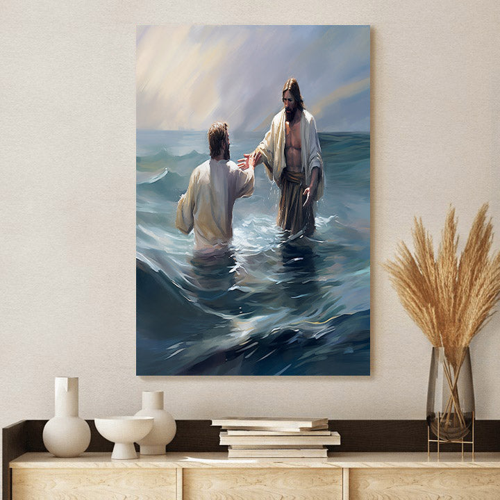 A Man Is Holding Jesus' Hand As Jesus Takes Him Into The Water 1 - Can ...