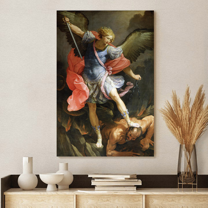Archangel Michael Defeating Satan Canvas Wall Art - Jesus Canvas Pictu ...