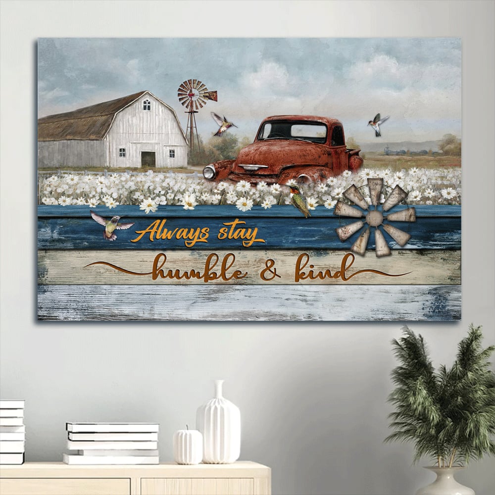 Beautiful Daisy Field Old Ladybug Car Always Stay Humble And Kind Canv ...