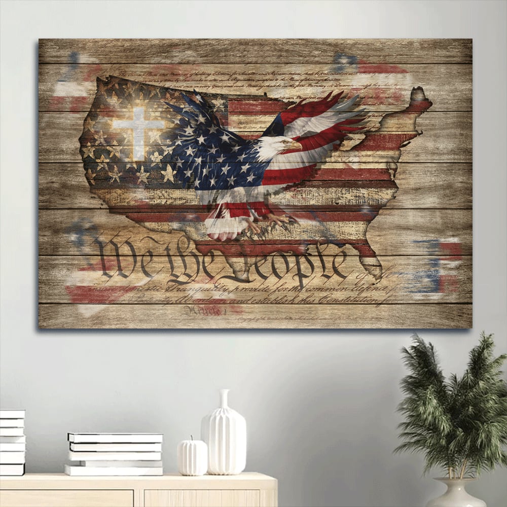 Beautiful Eagle Painting White Cross Amazing Us Flag Canvas We The Peo ...