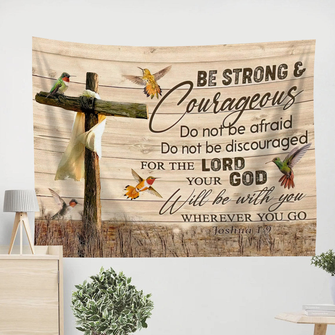 Bible Verse Wall Decor Joshua 19 Be Strong And Courageous Art Tapestry ...