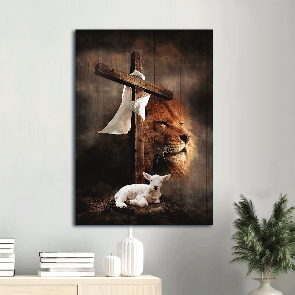 Big Cross Lion Drawing Lamb Of God King Of Kings Christian Canvas Wall ...