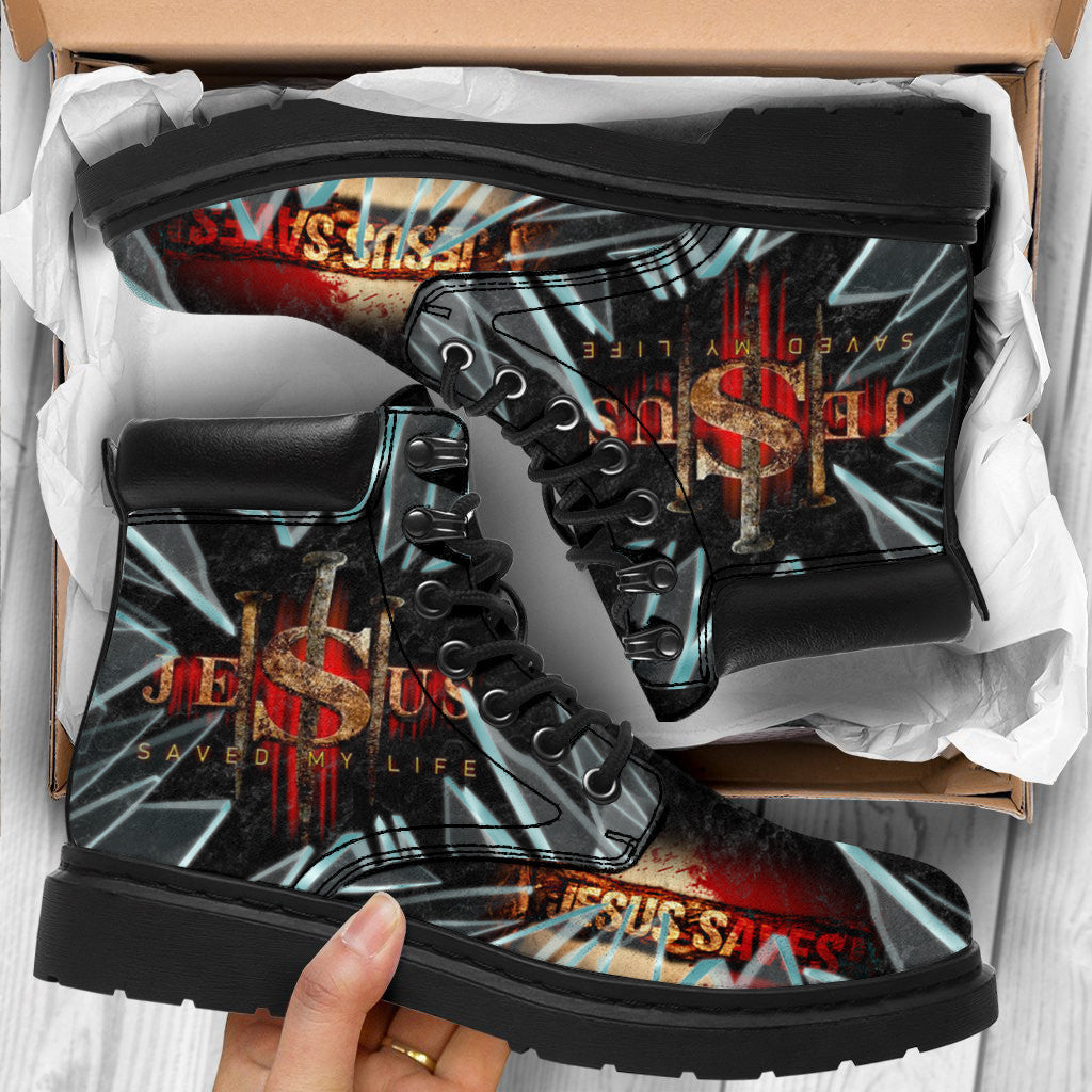 Black Jesus Saved My Life Leather Boots 1 - Christian Shoes For Men An ...