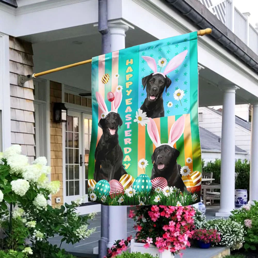 Black Labrador Retriever Easter House Flags - Happy Easter Garden Flag ...