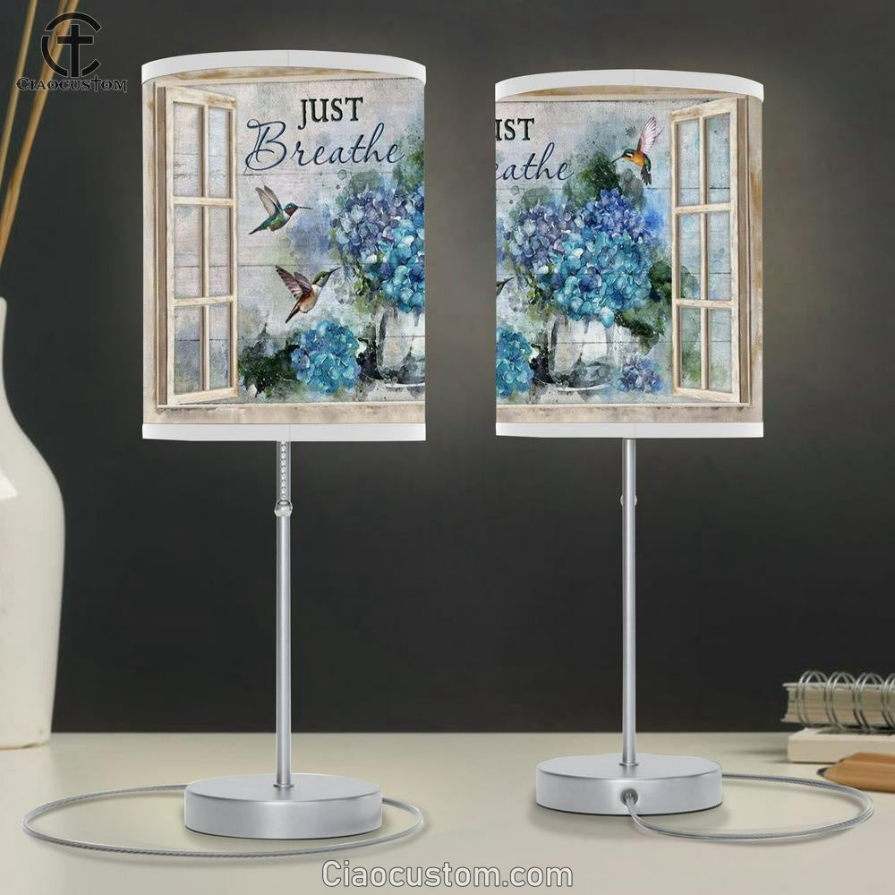 Blue Hydrangea Hummingbird Window Frame Just Breathe Table Lamp ...