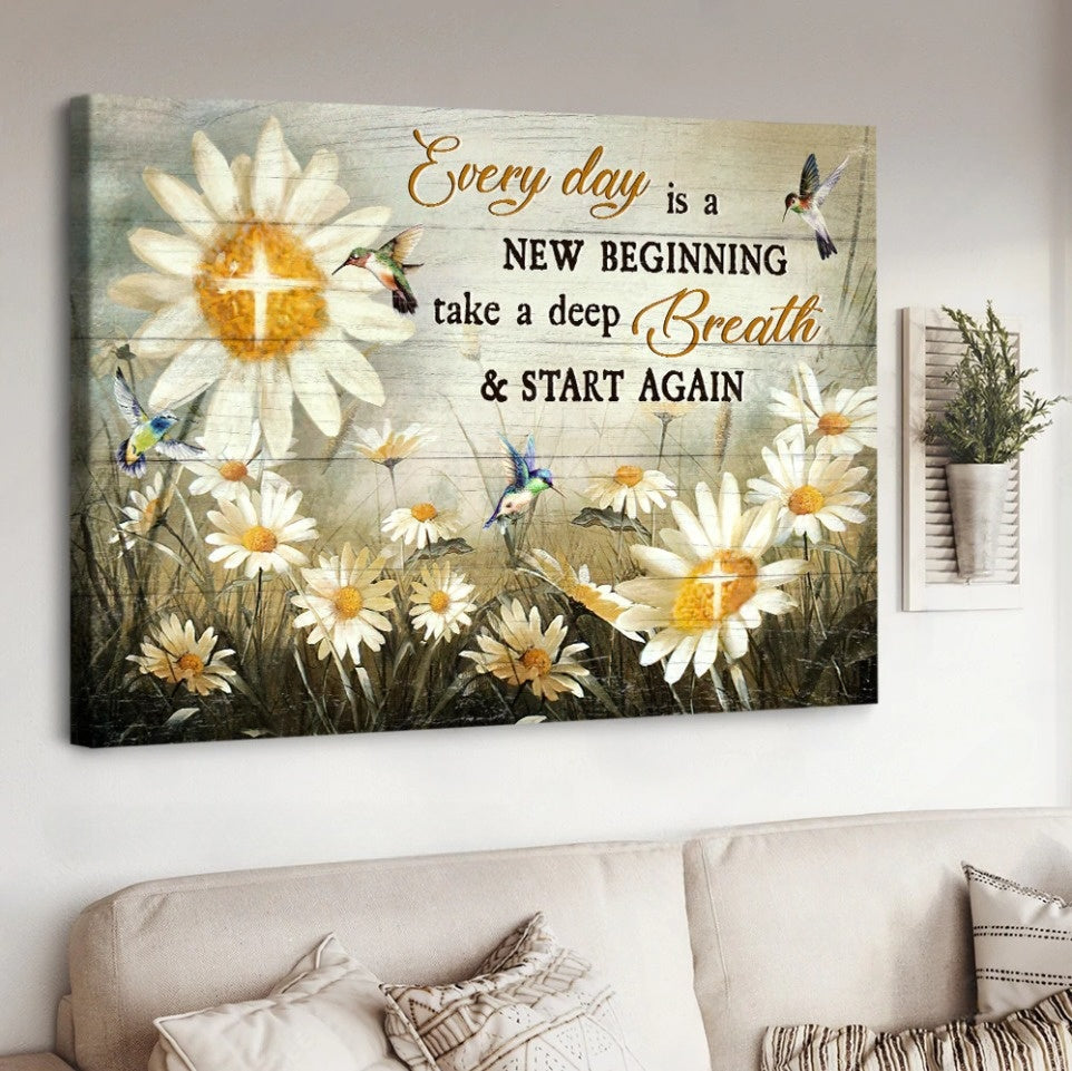 Brilliant Daisy Field Every Day Is A New Beginning Canvas Wall Art - C ...