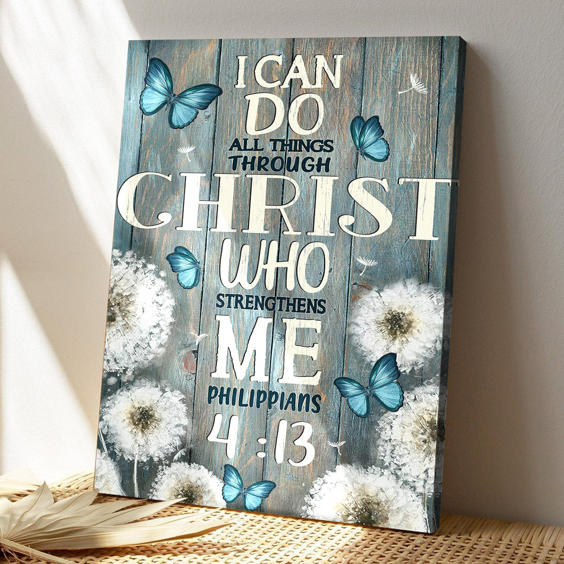 Bible Verse Canvas - Dandelion With Butterfly - I Can Do All Things Th ...