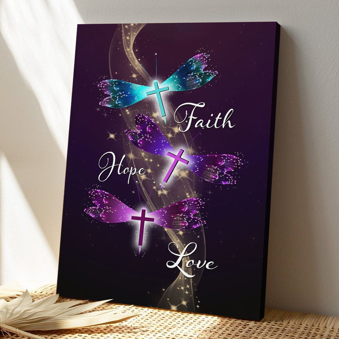 Bible Verse Canvas - Faith Hope Love Dragonfly Canvas Art - Scripture ...