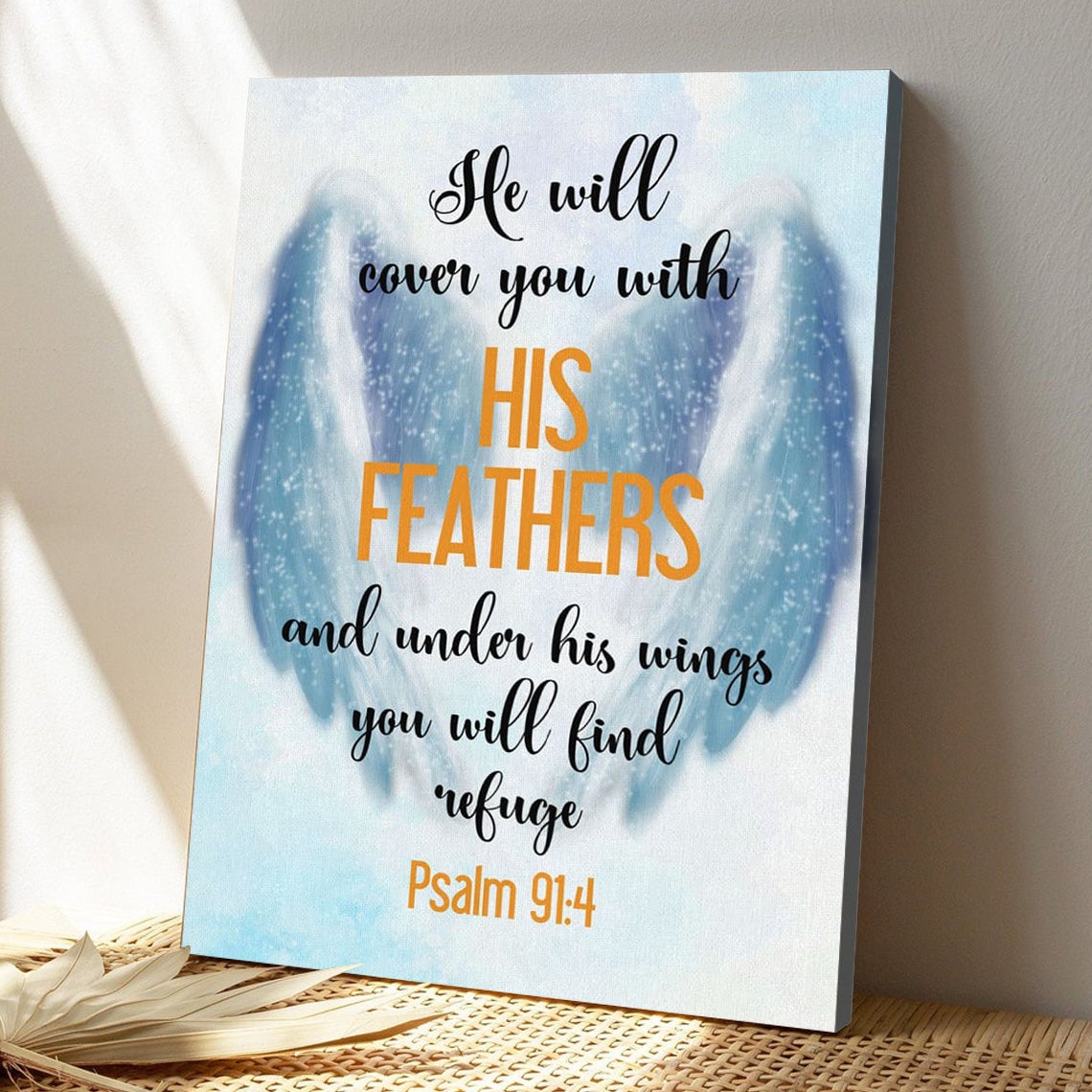 Bible Verse Canvas - He Will Cover You With His Feathers Psalm 914 Can ...