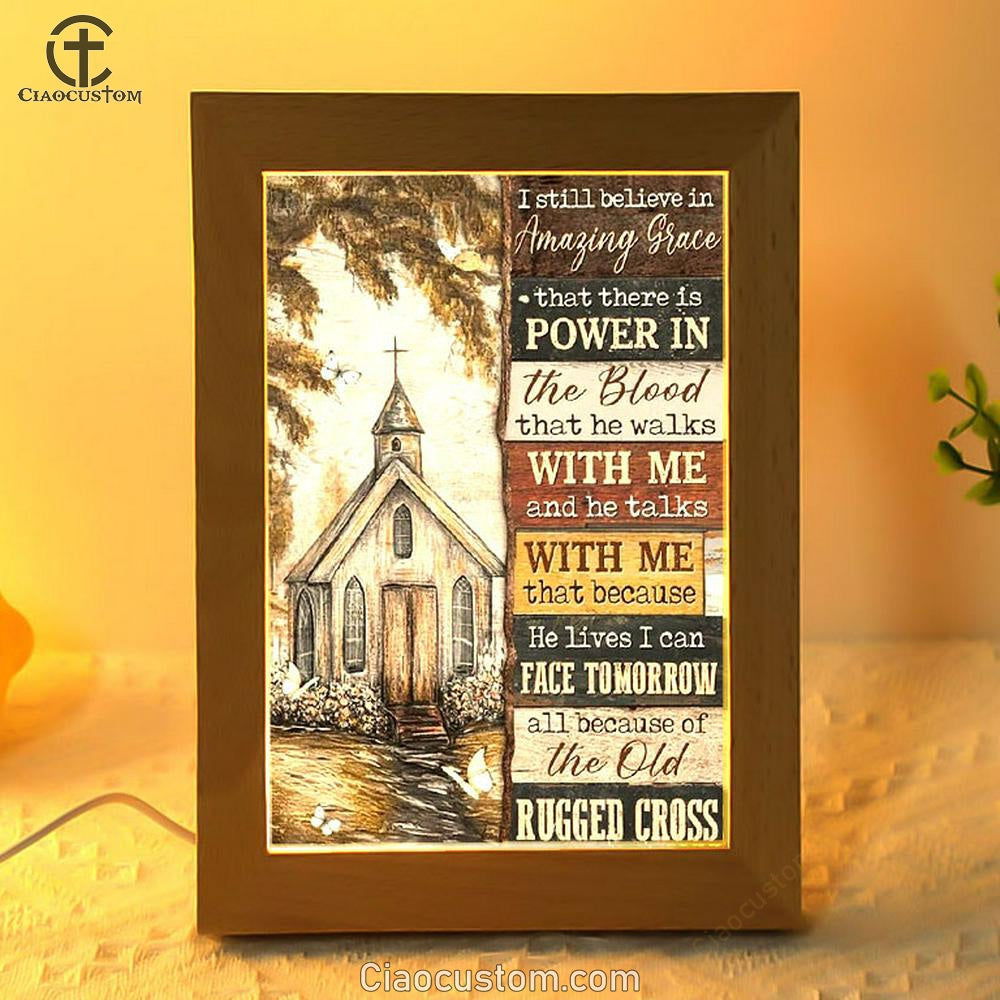 Christ Church, Church Drawing, The Old Rugged Cross Frame Lamp – Ciaocustom