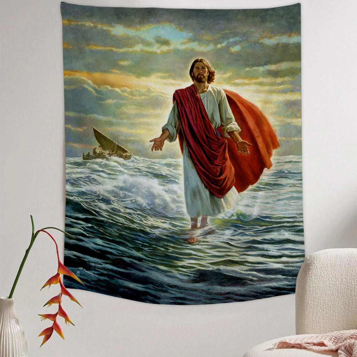 Christ Walking on the Water Tapestry - Jesus Picture - Religious Tapes – Ciaocustom
