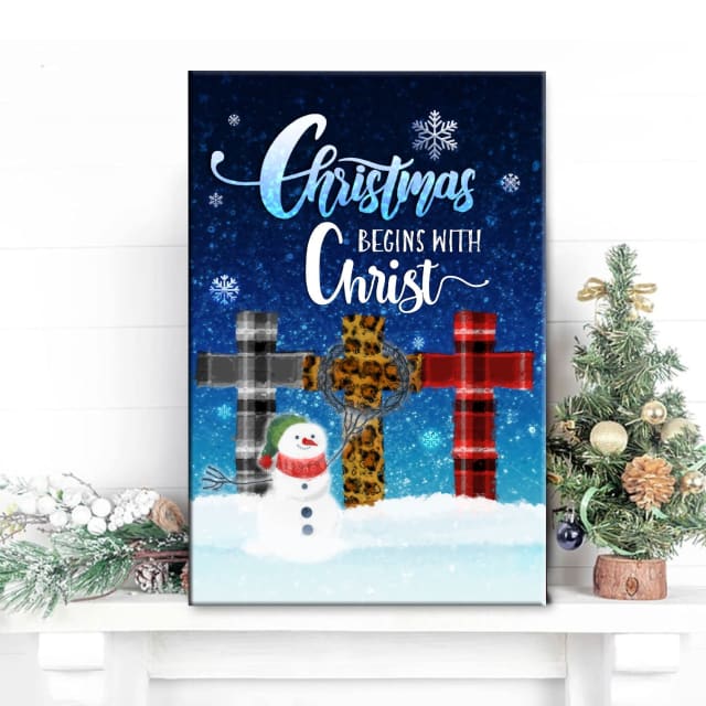 Christmas Begins With Christ Cross Snowman Christmas Canvas Art - Bibl ...