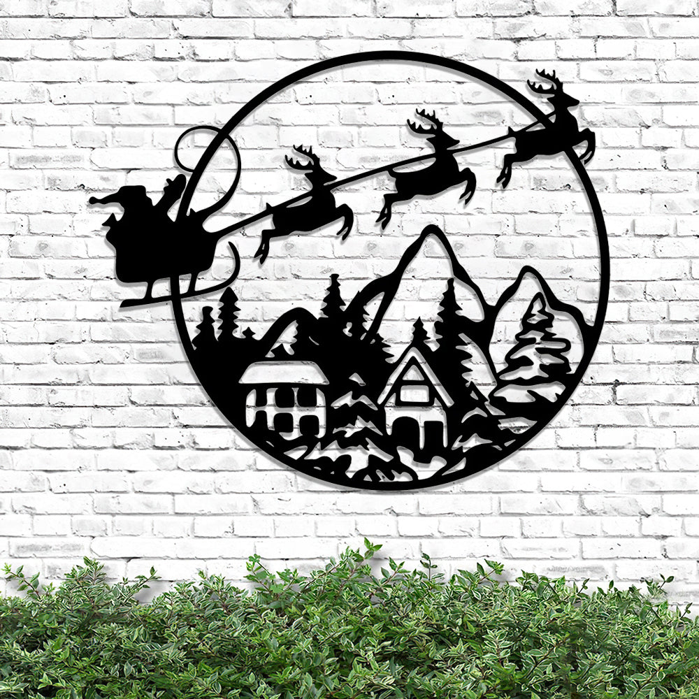 Christmas Scene Metal Wall Art - Metal Santa Sign - Metal Christmas Si ...