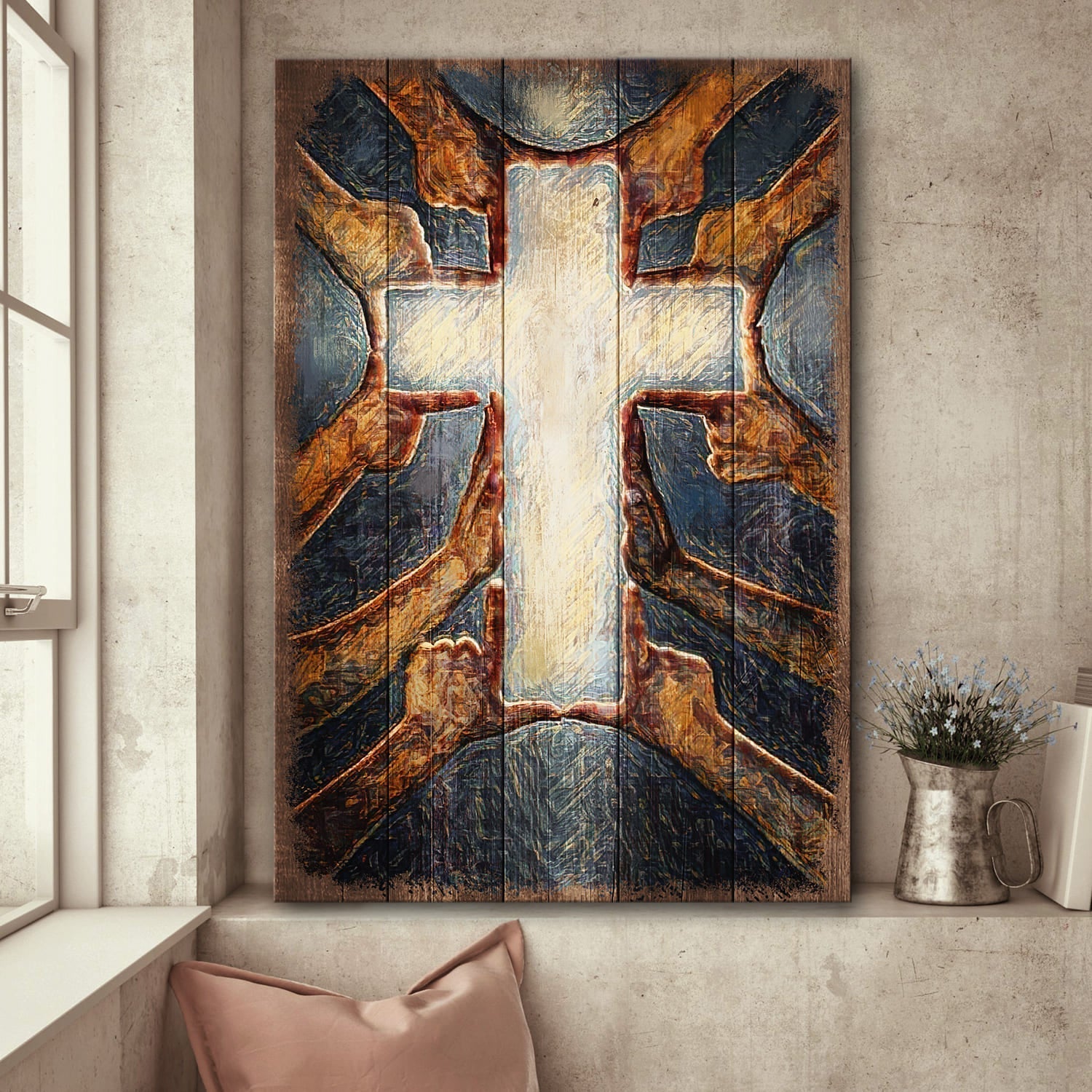 Cross Formed By Hands Canvas Wall Art - Christian Gift – Ciaocustom