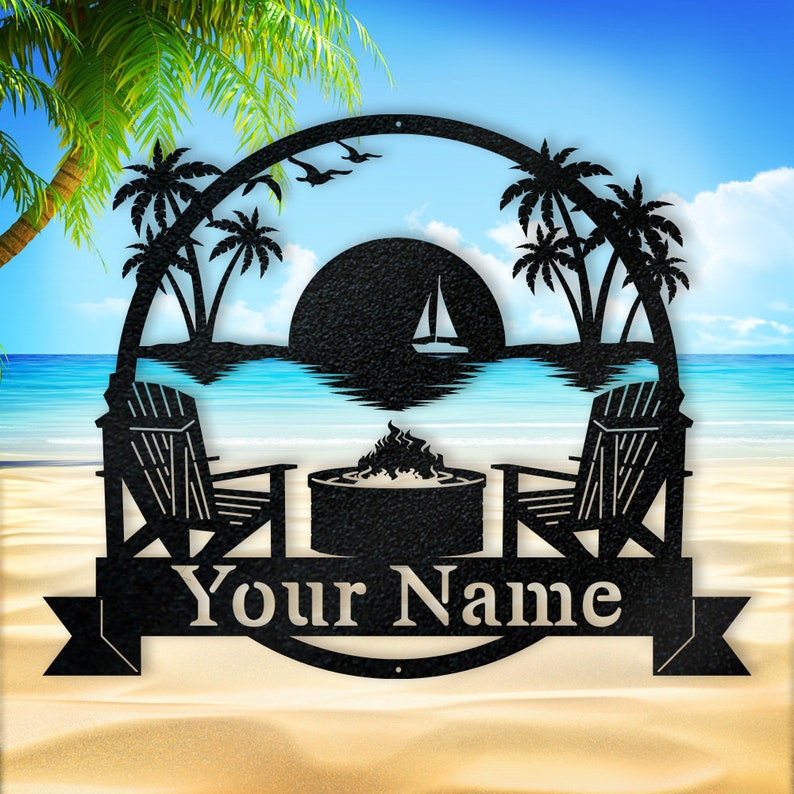 Custom Beach Fire Pit Metal Sign - Personalized Beach Metal Sign - Cus ...
